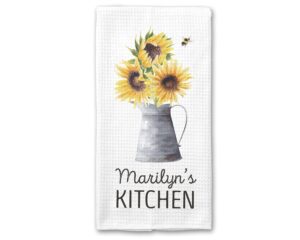 canary road custom sunflower bucket dish towel | personalized kitchen towel | housewarming gift | wedding gift | personalized dish towel | hostess gift | couple towel