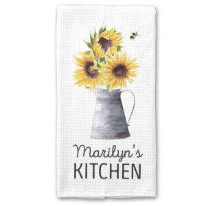 CANARY ROAD Custom Sunflower Bucket Dish Towel | Personalized Kitchen Towel | Housewarming Gift | Wedding Gift | Personalized Dish Towel | Hostess Gift | Couple Towel