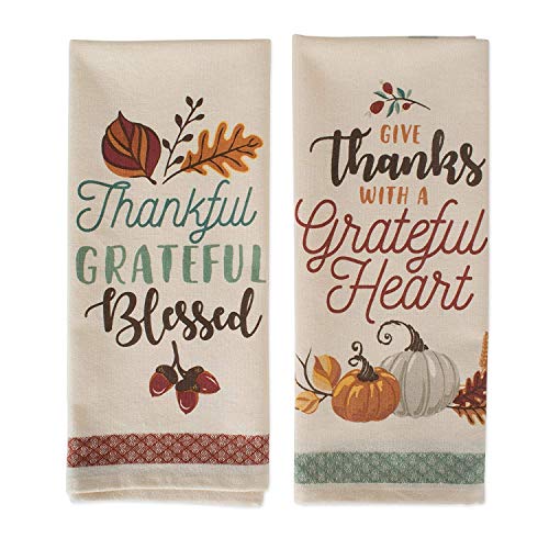 DII Fall Kitchen Towels for Kitchen Decorative Cotton Dish Towel Set, 18x28, Grateful Heart, 2 Count