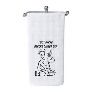 wcgxko funny kitchen towel i got baked before dinner did kitchen decor housewarming gift (i got baked)