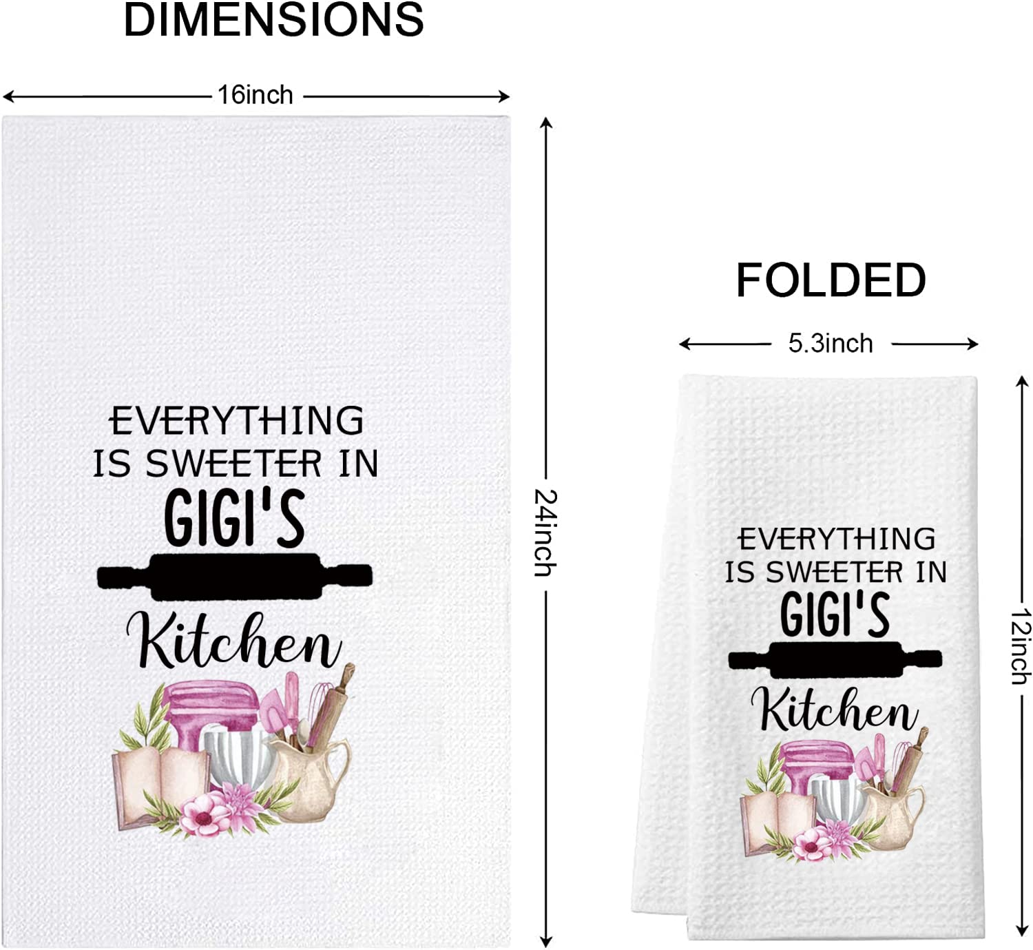 TSOTMO Gigi Gift Gigi Everything is Sweeter in Gigi’s Kitchen Grandma Kitchen Towel Dish Towel (Sweeter Gigi)