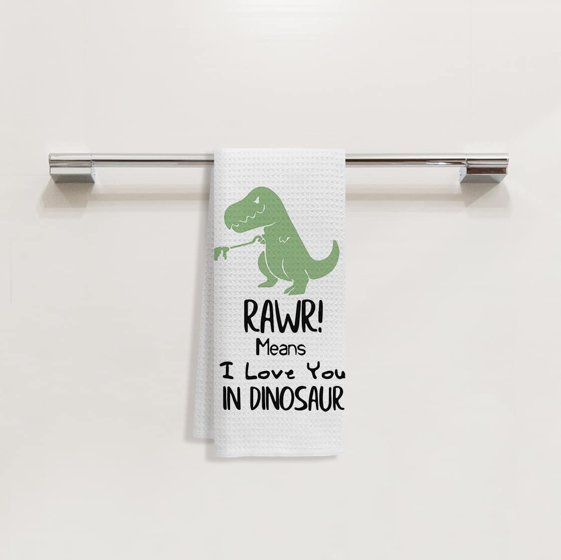 Voatok Funny Kitchen Towels, Dinosaur Bathroom Decor, Dinosaur Towel, Dinosaur Decor, Dinosaur Bathroom Accessories, RAWR Means I Love You in Dinosaur Dish Towels, Boy Gifts (Green)