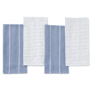 folkulture 100% cotton kitchen towels with hanging loop, dish towels for home décor, kitchen hand towels or absorbent ktichen towels, waffle kitchen towels, 20" x 28", set of 4 (denim blue)