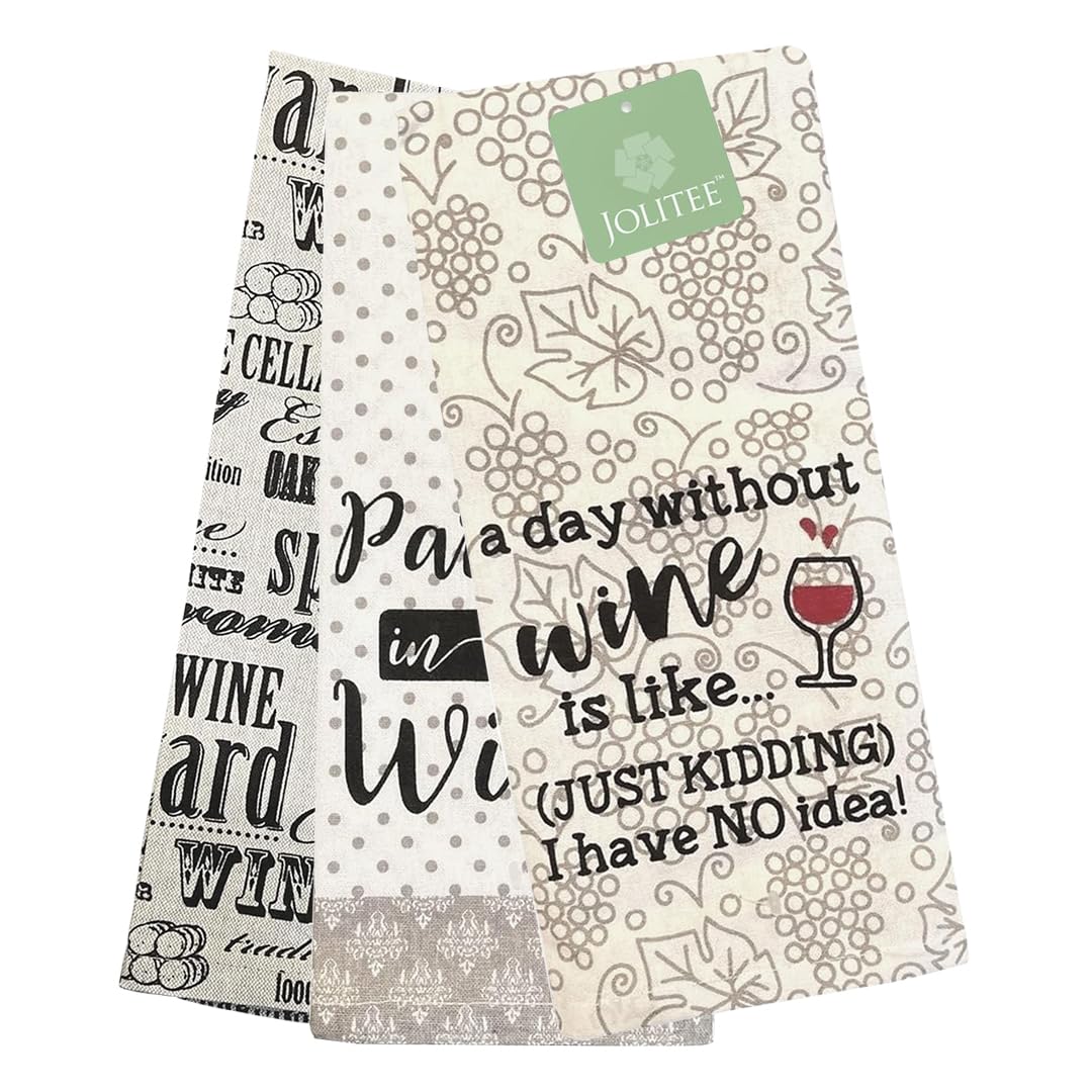 Jolitee 15x25” Wine Lovers Towel – Humorous Wine Sayings, Funny Kitchen Linens, Unique Tea & Hand Towels for Adult Humor, Perfect for Wine Enthusiasts