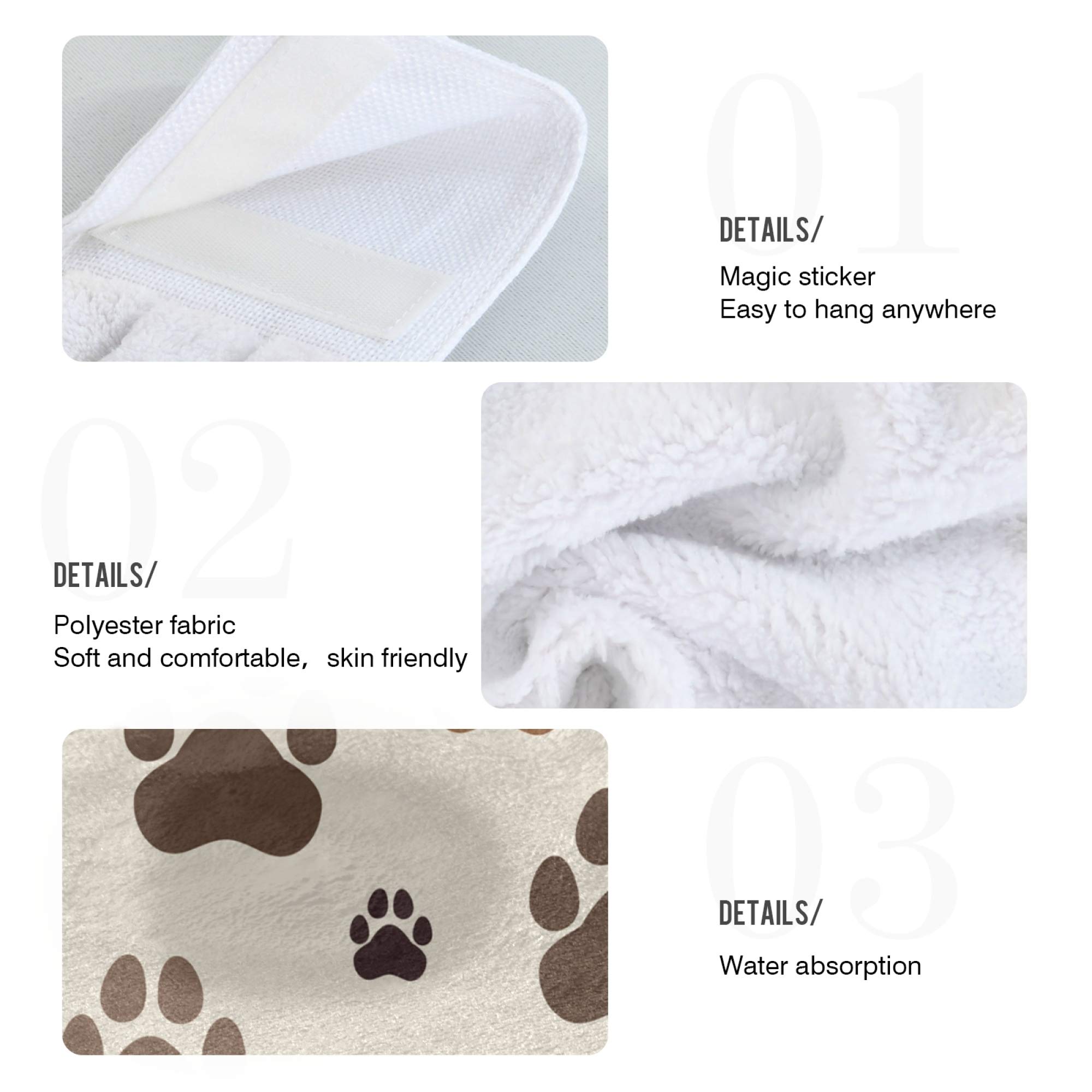 Dogs Paw Prints Hanging Kitchen Towels Animal Pets Bathroom Hand Tie Towel Fast Drying Dish Tea Towels for Bath Tabletop Gym Home Decor Set of 2