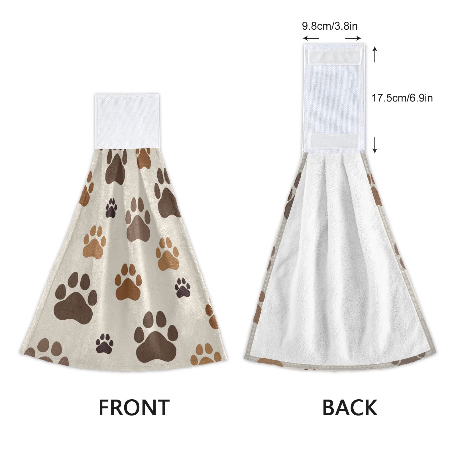 Dogs Paw Prints Hanging Kitchen Towels Animal Pets Bathroom Hand Tie Towel Fast Drying Dish Tea Towels for Bath Tabletop Gym Home Decor Set of 2