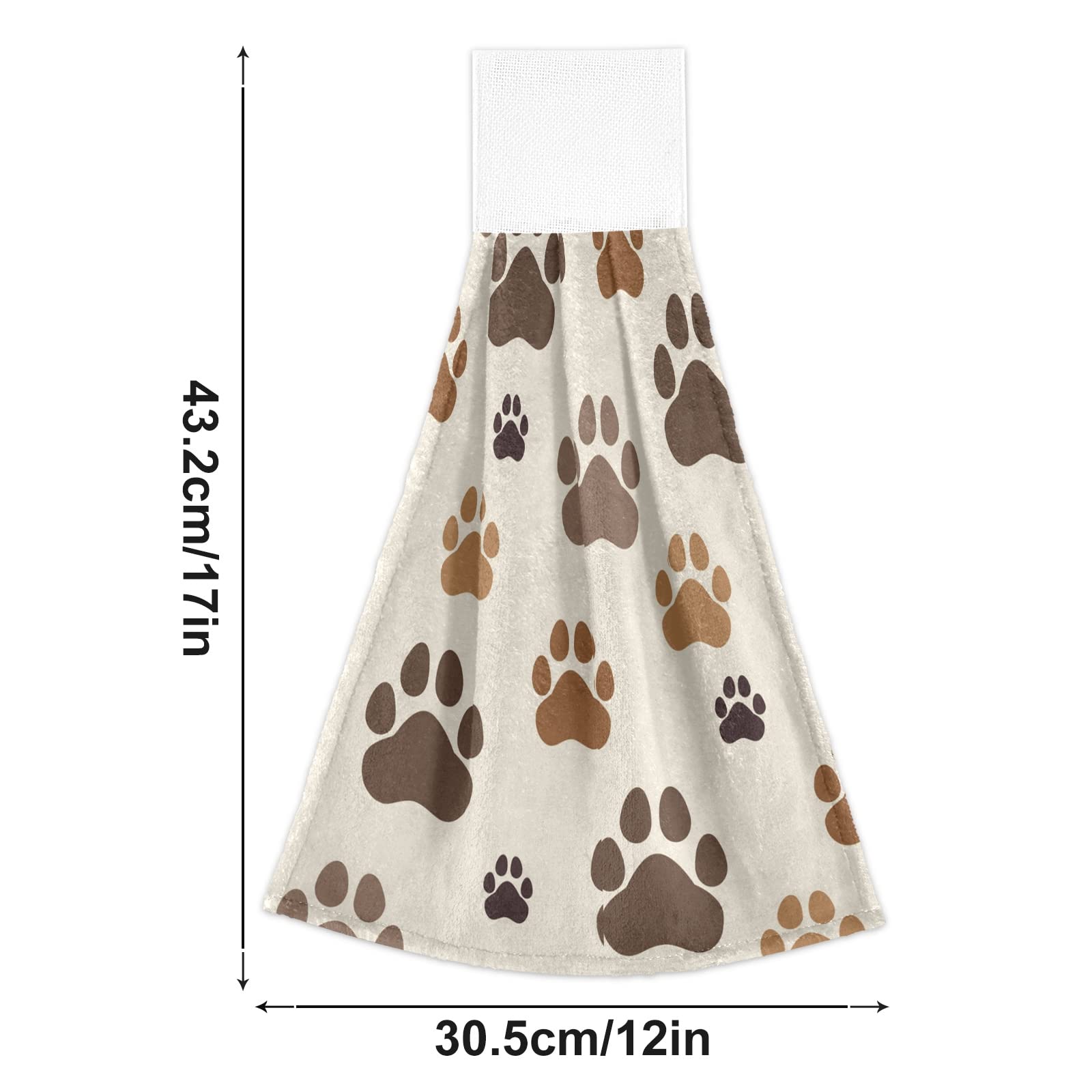 Dogs Paw Prints Hanging Kitchen Towels Animal Pets Bathroom Hand Tie Towel Fast Drying Dish Tea Towels for Bath Tabletop Gym Home Decor Set of 2