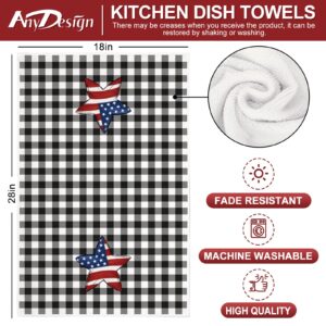 AnyDesign Patriotic Kitchen Dish Towel 18 x 28 in Buffalo Plaids American Flag Truck Dish Cloth Towel 4th of July Decorative Hand Drying Tea Towel for Independence Day Memorial Day, 4Pcs