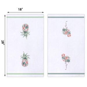 Set of 2 Watercolor Flamingo Pineapple Kitchen Dish Towel 18 x 28 Inch, Seasonal Spring Summer Floral Tea Towels Dish Cloth for Cooking Baking