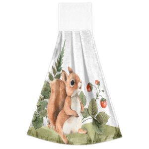 Squirrel Strawberry Leaves Hanging Kitchen Towel Dish Cloth Tie Towels Set of 2 Hand Towel Tea Bar Dry Towel Absorbent Fast Drying for Bathroom Laundry Room Decor