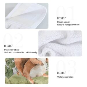 Squirrel Strawberry Leaves Hanging Kitchen Towel Dish Cloth Tie Towels Set of 2 Hand Towel Tea Bar Dry Towel Absorbent Fast Drying for Bathroom Laundry Room Decor