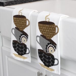 T-Fal Textiles 62459 2-Pack Coffee Cup Print Dual Sided Woven Weave Cotton Kitchen Dish Towel