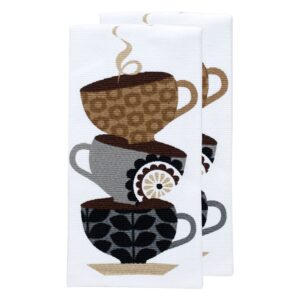 T-Fal Textiles 62459 2-Pack Coffee Cup Print Dual Sided Woven Weave Cotton Kitchen Dish Towel