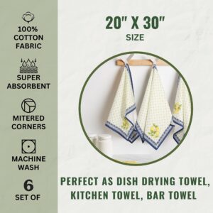 FINGERCRAFT Kitchen Dish Towels, 100% Natural Cotton, Set of 6 Multi-Purpose Kitchen Towels, Very Soft, Highly Absorbent, Tea Towels for Kitchen Décor 20X30 (Lemon Leaf)