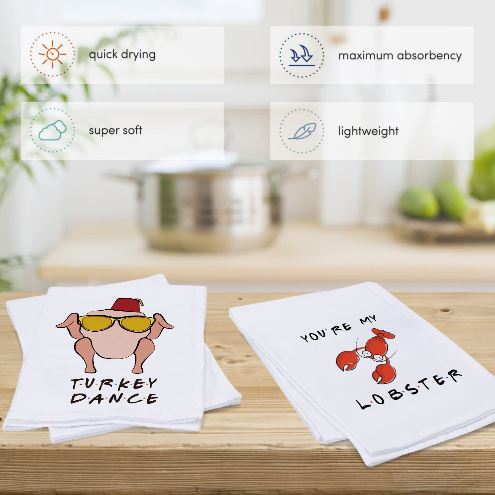 PDBOOM Friends Kitchen Towels, Friends TV Merchandise for Friends, Friends Show Gifts Housewarming Gift for Mom, Friends Frame Turkey Dance Pivot Dish Towels Sets of 4