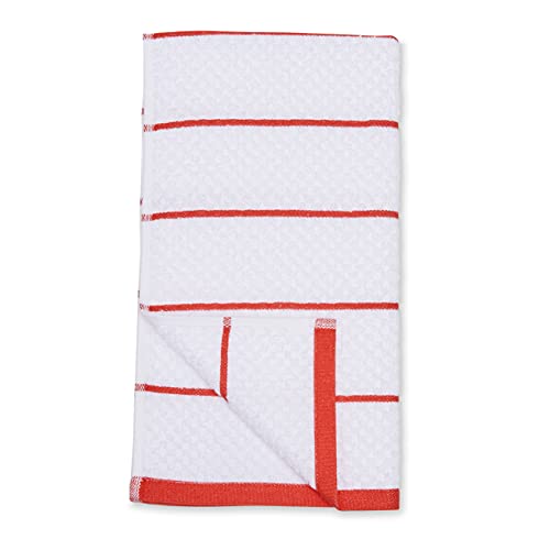 Amazon Basics 100% Cotton Terry Kitchen Dish Towels, Popcorn Texture, 8 Pack, Red Stripe, 28"L x 16"W