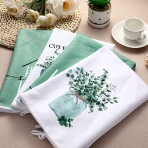 Bencailor 4 Pieces Eucalyptus Kitchen Towels 16 x 24 Inch Green Dish Towels Greenery House Hand Towels Absorbent Soft Microfiber Tea Towels for Home Wedding Kitchen Drying Towel