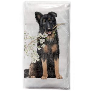 mary lake-thompson german shepherd with dogwood cotton flour sack dish towel