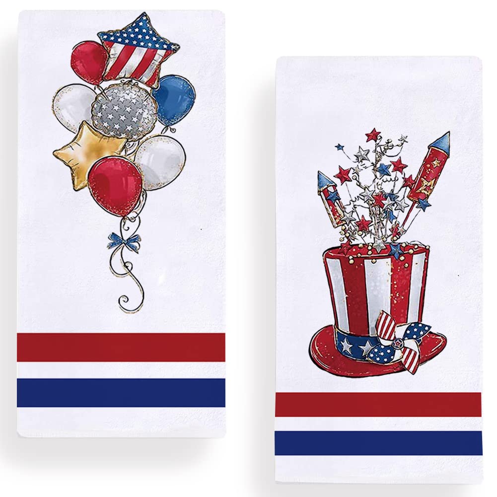 Secarond 4th of July Patriotic Kitchen Dish Towels 18 x 28 Inch Set of 2,Memorial Day Tea Towels Dish Cloth for Cooking Baking