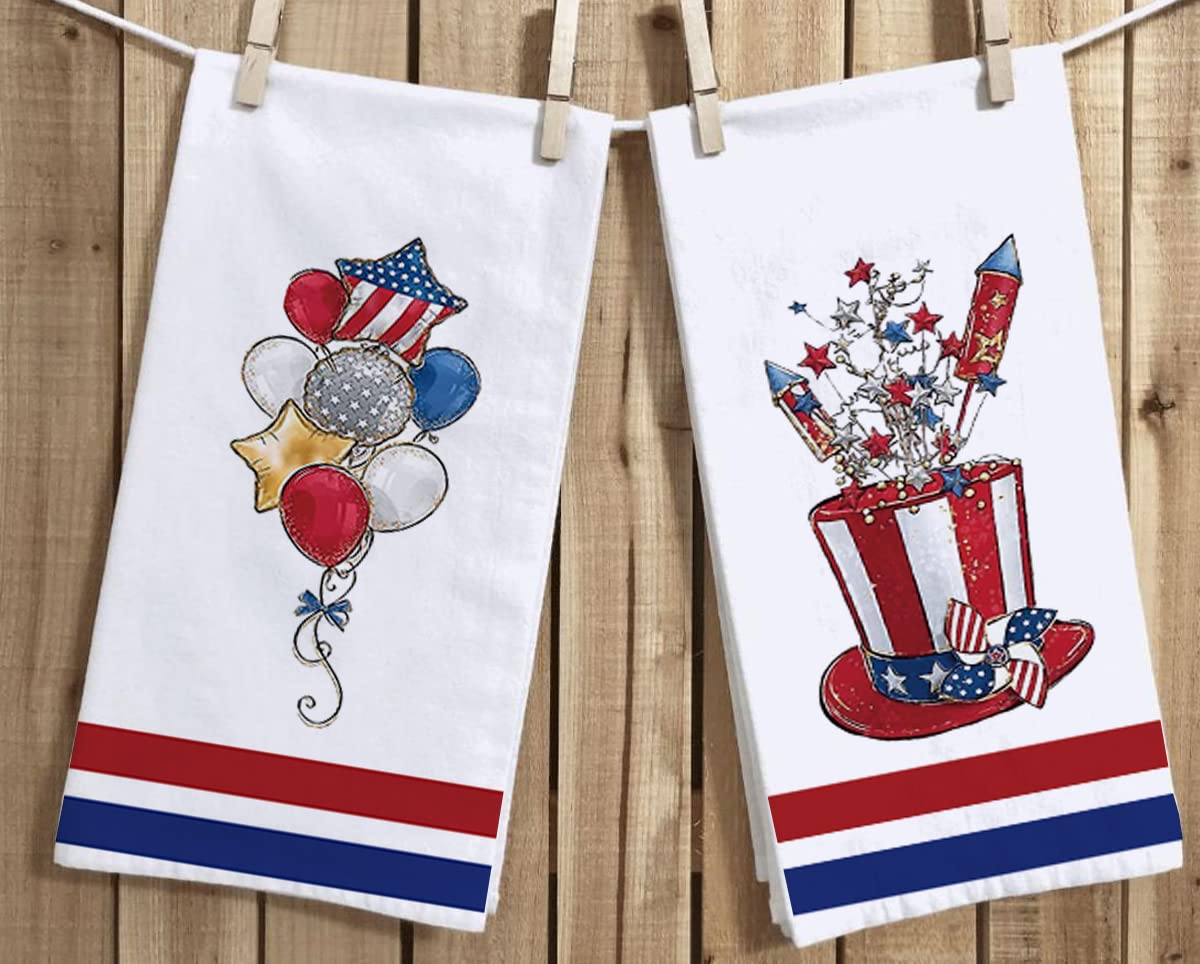 Secarond 4th of July Patriotic Kitchen Dish Towels 18 x 28 Inch Set of 2,Memorial Day Tea Towels Dish Cloth for Cooking Baking