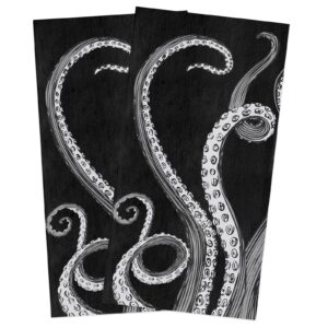 duophi kitchen towels set kraken octopus tentacles tentacles dish towel marine life black white dishcloths 2 pack, 18x28 inches absorbent soft cotton dish cloths bar towels & tea towels