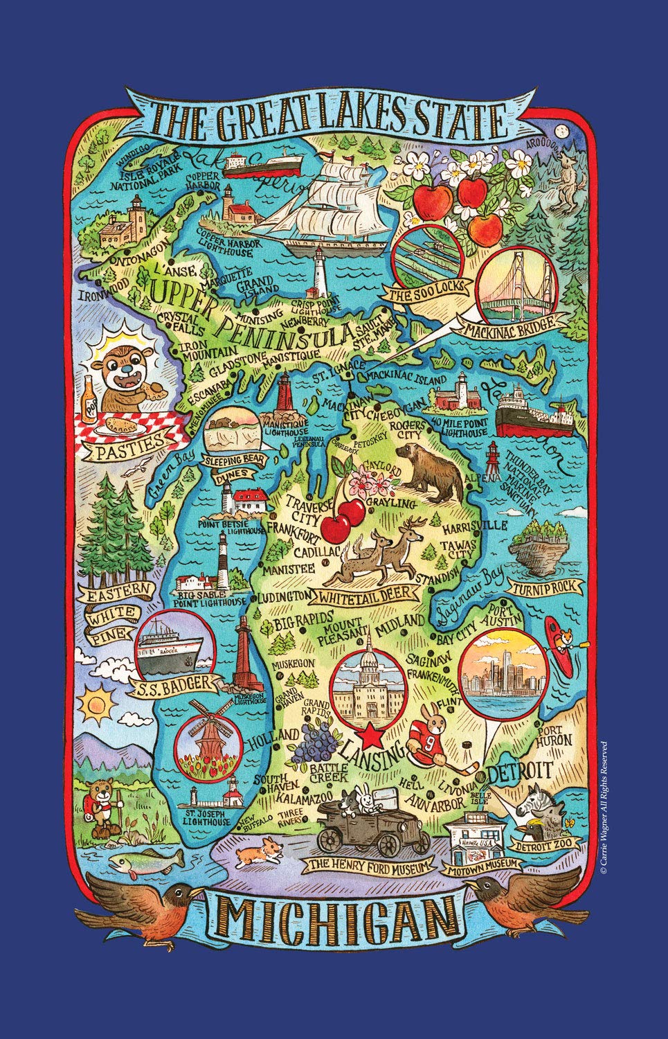 Kay Dee Designs Adventure Destinations Michigan Map Tea Kitchen Towel, 18" x 28", Various