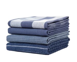 kitchen towels 100% cotton blue dish towels, hand towels, tea towels flat, terry, waffle and herringbone dish towels for drying dishes, 28 in x 16 in