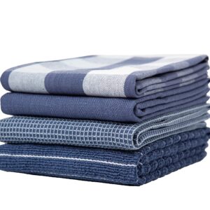 Kitchen Towels 100% Cotton Blue Dish Towels, Hand Towels, Tea Towels Flat, Terry, Waffle and Herringbone Dish Towels for Drying Dishes, 28 in x 16 in