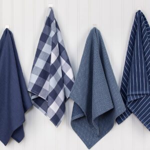 Kitchen Towels 100% Cotton Blue Dish Towels, Hand Towels, Tea Towels Flat, Terry, Waffle and Herringbone Dish Towels for Drying Dishes, 28 in x 16 in