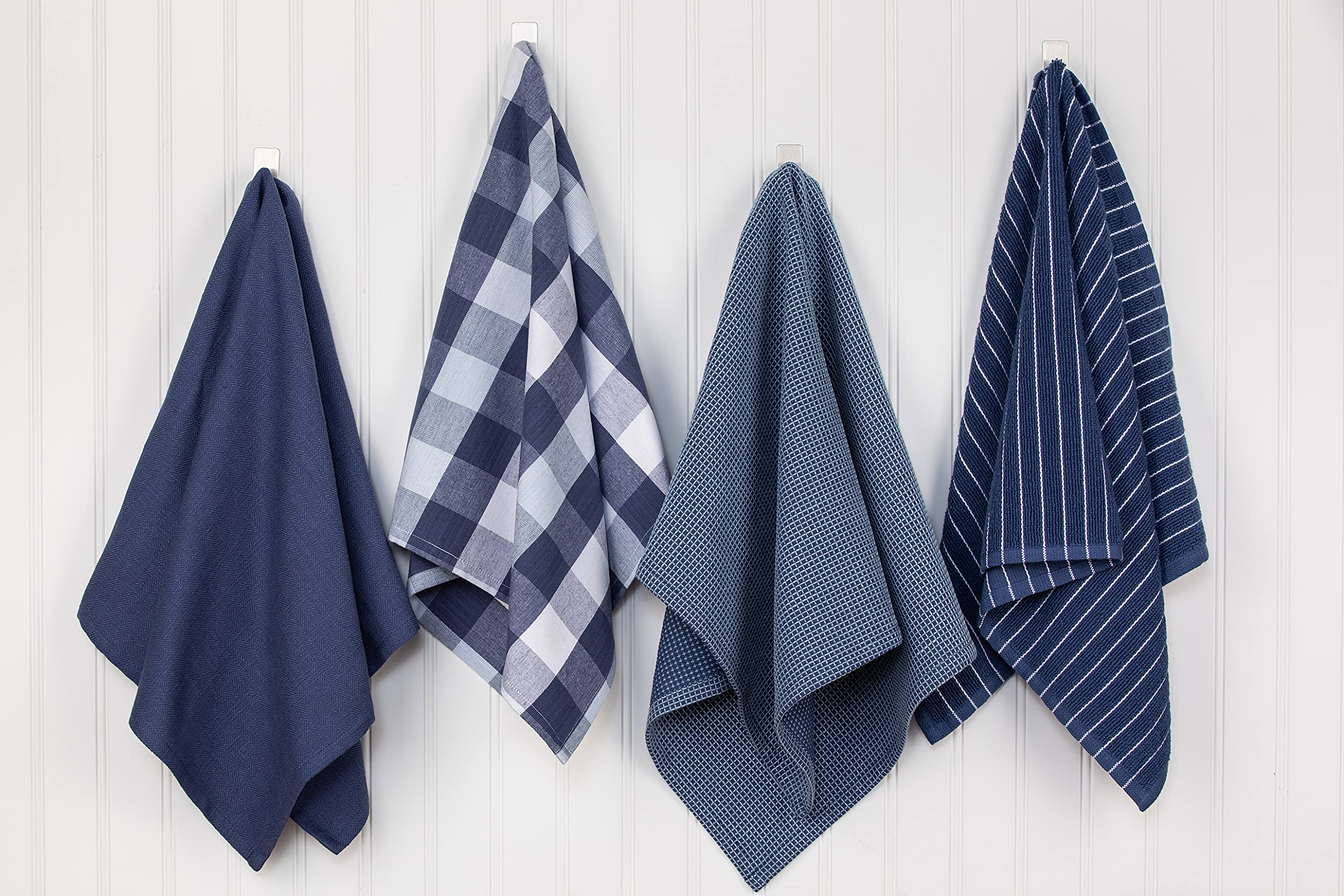 Kitchen Towels 100% Cotton Blue Dish Towels, Hand Towels, Tea Towels Flat, Terry, Waffle and Herringbone Dish Towels for Drying Dishes, 28 in x 16 in