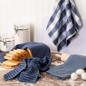 Kitchen Towels 100% Cotton Blue Dish Towels, Hand Towels, Tea Towels Flat, Terry, Waffle and Herringbone Dish Towels for Drying Dishes, 28 in x 16 in