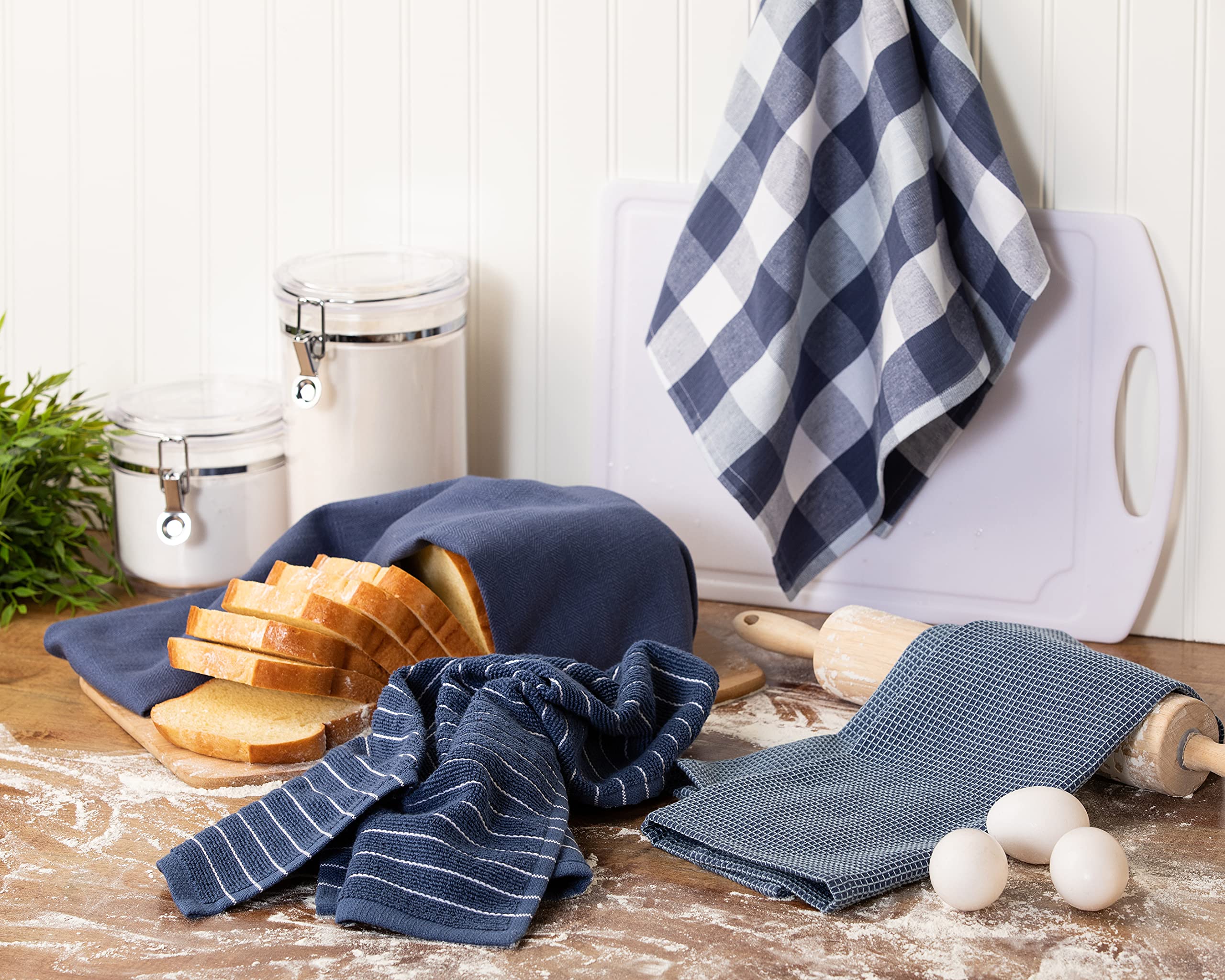 Kitchen Towels 100% Cotton Blue Dish Towels, Hand Towels, Tea Towels Flat, Terry, Waffle and Herringbone Dish Towels for Drying Dishes, 28 in x 16 in