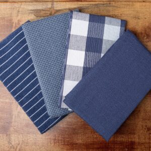 Kitchen Towels 100% Cotton Blue Dish Towels, Hand Towels, Tea Towels Flat, Terry, Waffle and Herringbone Dish Towels for Drying Dishes, 28 in x 16 in