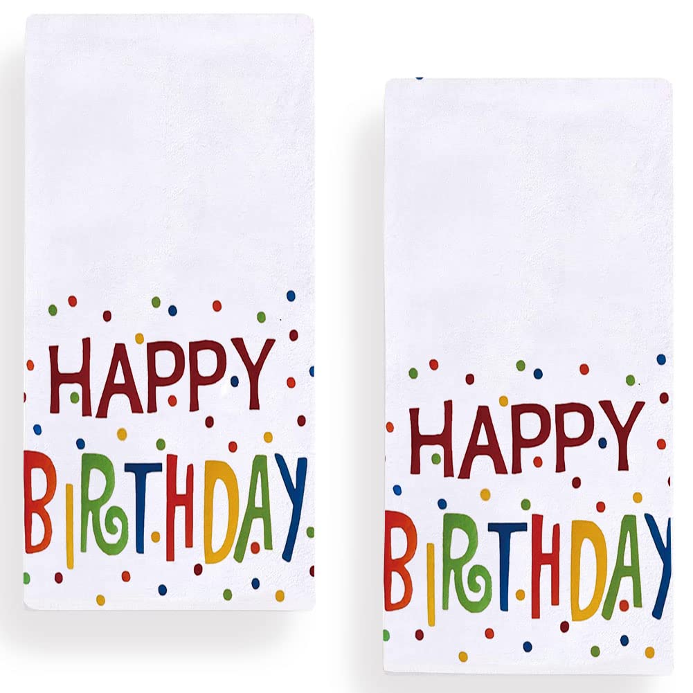 Happy Birthday Kitchen Towels Dish Towels, 18 x 28 Inch Birthday Party Holiday Tea Towels Dish Cloth for Cooking Baking Set of 2