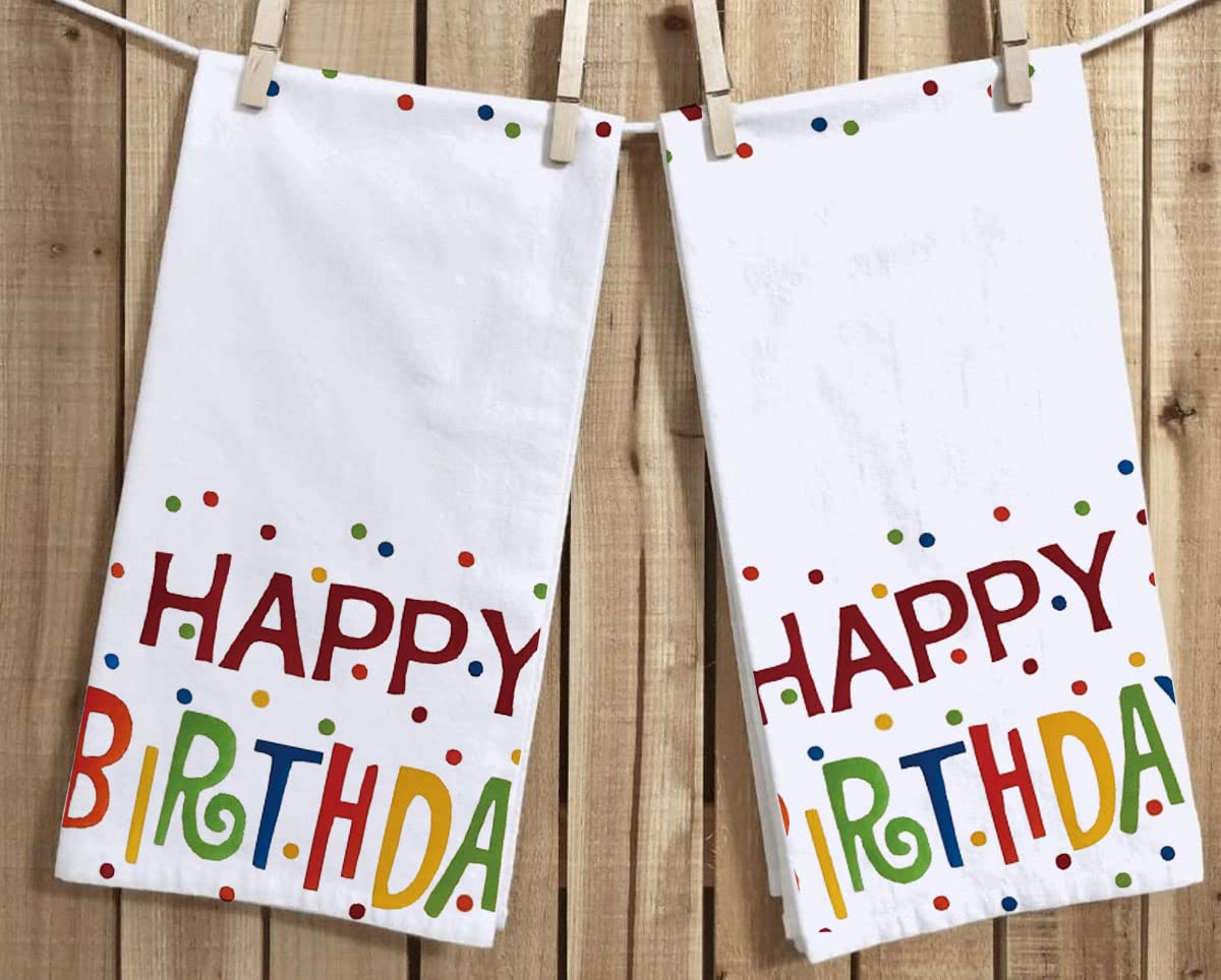 Happy Birthday Kitchen Towels Dish Towels, 18 x 28 Inch Birthday Party Holiday Tea Towels Dish Cloth for Cooking Baking Set of 2