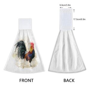 Boccsty Rooster Hanging Kitchen Towels 2 Pcs Farm Animals Chickens Hand Bath Towels Tie Towels Tea Bar Towels for Bathroom Farmhouse Tabletop Home Decor