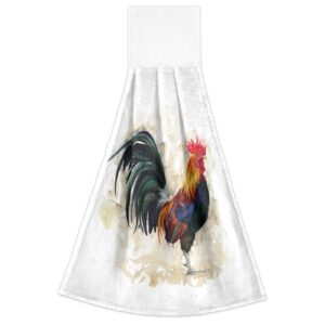 Boccsty Rooster Hanging Kitchen Towels 2 Pcs Farm Animals Chickens Hand Bath Towels Tie Towels Tea Bar Towels for Bathroom Farmhouse Tabletop Home Decor