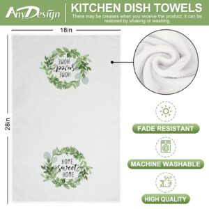 AnyDesign Greenery Kitchen Towel 18 x 28 in Watercolor Green Leaves Seasonal Dish Towel Sweet Hand Towels Farmhouse Dishcloths Drying Baking Cooking Tea Towel for Spring Summer Cleaning Wipes, 2Pcs