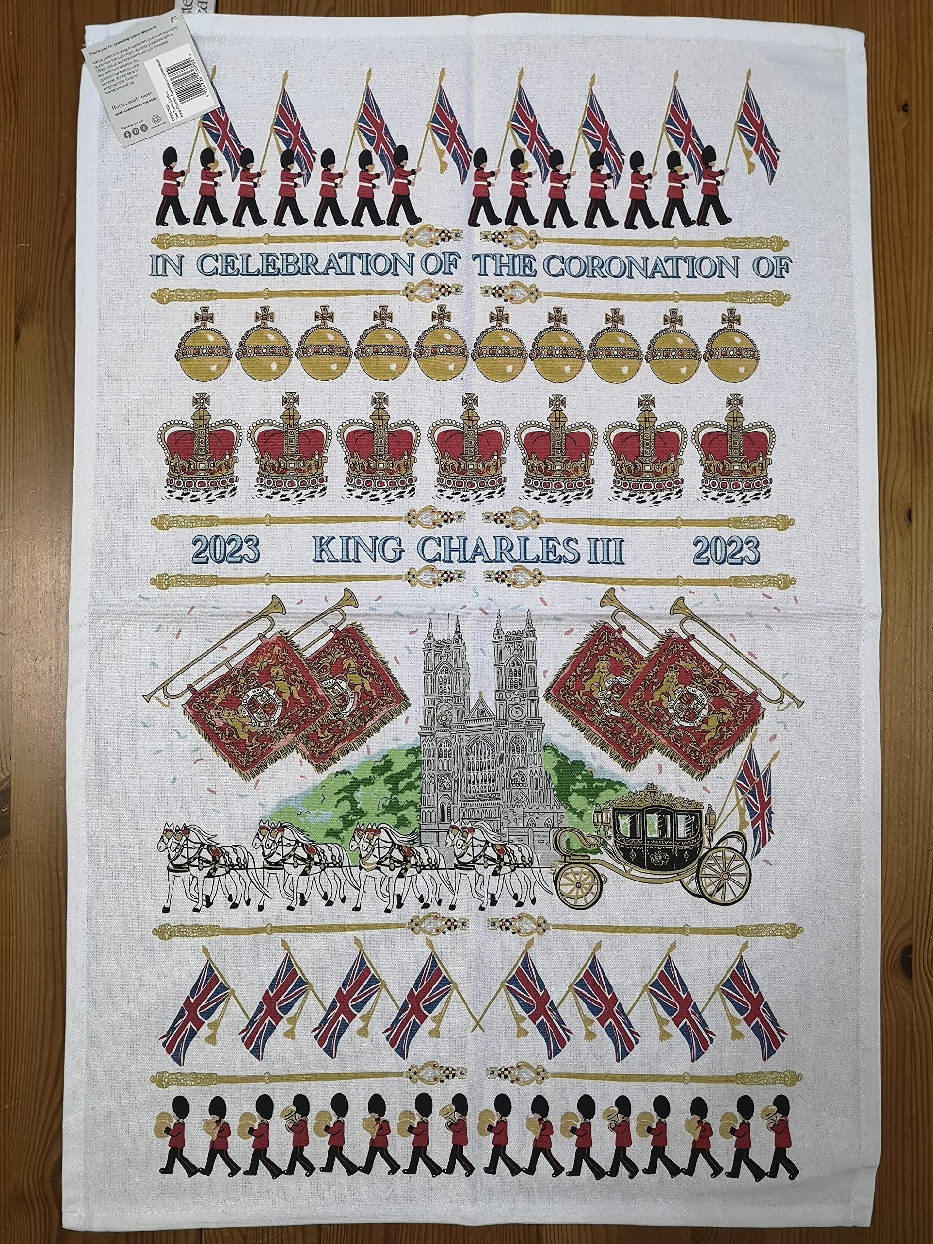 Ulster Weavers Tea Towel Cotton, Durable & Machine Washable, Eco-Friendly Design, Ideal Size, King Charles Coronation, Red