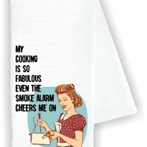 Kitchen dish towel #2 My cooking is so fabulous even my smoke alarm cheers me on funny cute Kitchen Decor drying cloth…100% COTTON