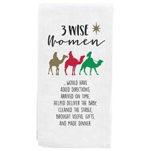 enesco our name is mud 3 wise women cotton dish cloth tea towel, 26 inch, white