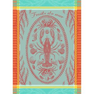 garnier thiebaut french jacquard 100% cotton kitchen towel seafood collection (maree basse lagon)