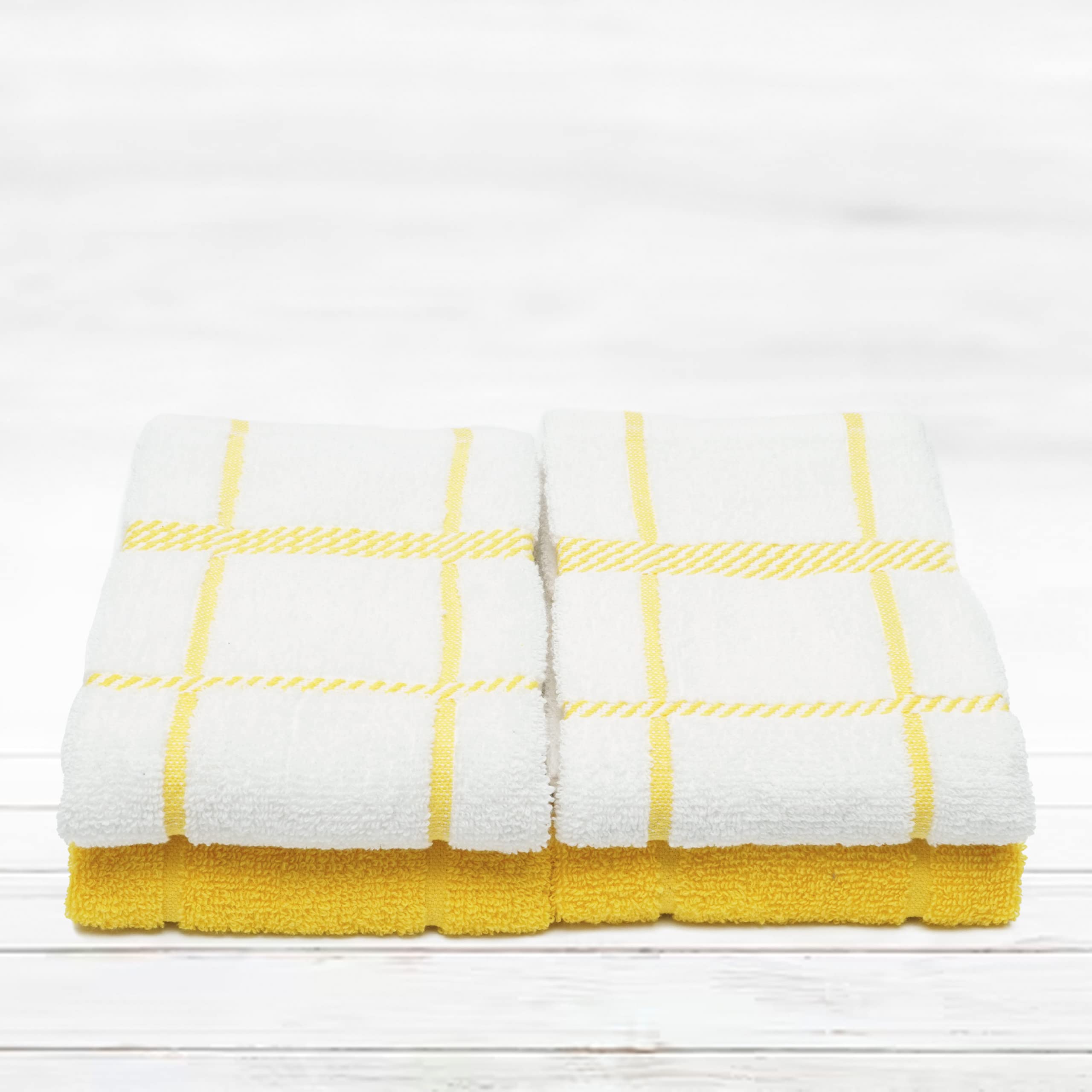 Mellow Buff 100% Cotton Terry Dish Towels, 4 pack16 x26 Inches, Super Soft and Absorbent Kitchen Towels, Perfect for Kitchen Cleaning and Dish Washing | Yellow