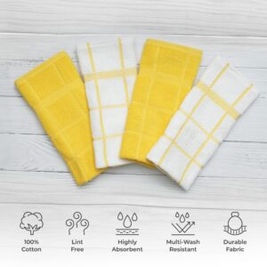 Mellow Buff 100% Cotton Terry Dish Towels, 4 pack16 x26 Inches, Super Soft and Absorbent Kitchen Towels, Perfect for Kitchen Cleaning and Dish Washing | Yellow