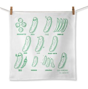 funny pickle kitchen tea towel, flour sack dishcloth, kitchen gift for foodie, food lovers, homestead country cottage