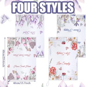 Buryeah 4 Pieces Floral Kitchen Towels Decorative Flower Butterfly Dish Towels Absorbent Hand Towels Reusable Soft Tea Towels for Bathroom Wildflower Dish Cloths with Sayings for Drying