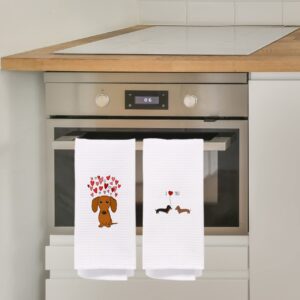 NEGIGA Dachshund Valentine Kitchen Towels 16x24 Set of 2,Love Gifts for Her,Valentines Gifts for Her Girlfriend,Anniversary Wedding Gifts for Wife Couple,Dachshund Gifts for Women,Dachshund Decor 167