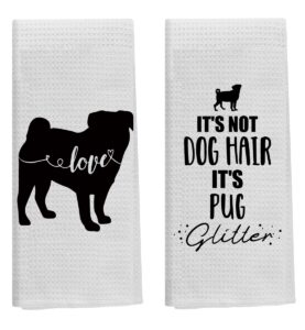 knibeo pug kitchen towels set - pug gifts, set of 2, 16x24 inch pug tea towels dish towels, pug bathroom hand towels, pug dog towels, pug decor