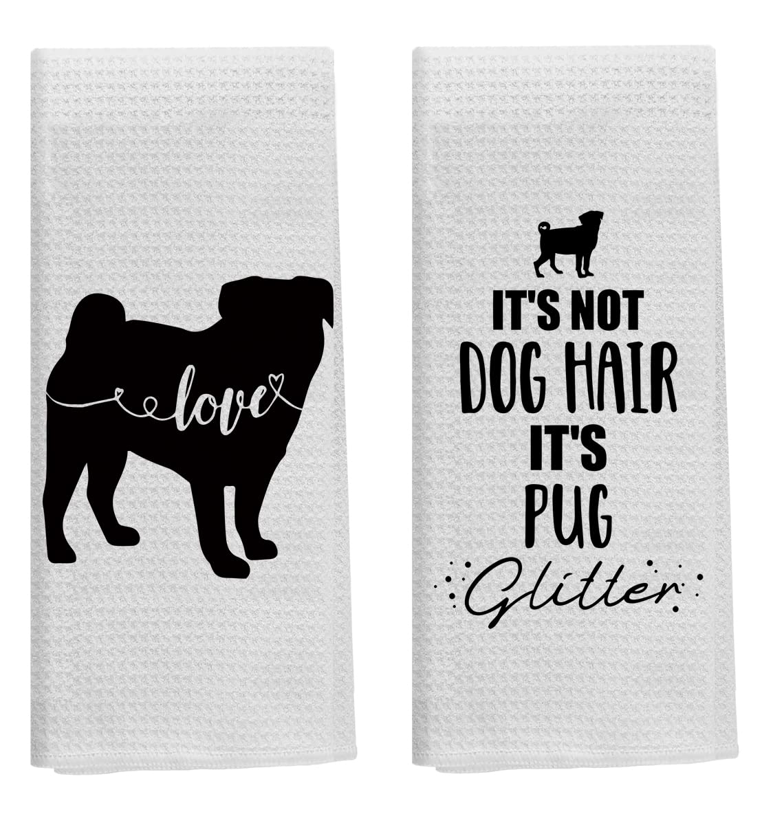 Knibeo Pug Kitchen Towels Set - Pug Gifts, Set of 2, 16x24 Inch Pug Tea Towels Dish Towels, Pug Bathroom Hand Towels, Pug Dog Towels, Pug Decor