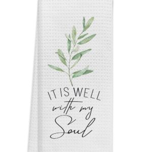 TUNW Christian Bible Verse It is Well with My Soul Inspirational Soft and Absorbent Kitchen Towels Dishcloth,Christian Hand Towels Dish Towels 16×24,Gifts for Christian Girls (Color-1) (White)